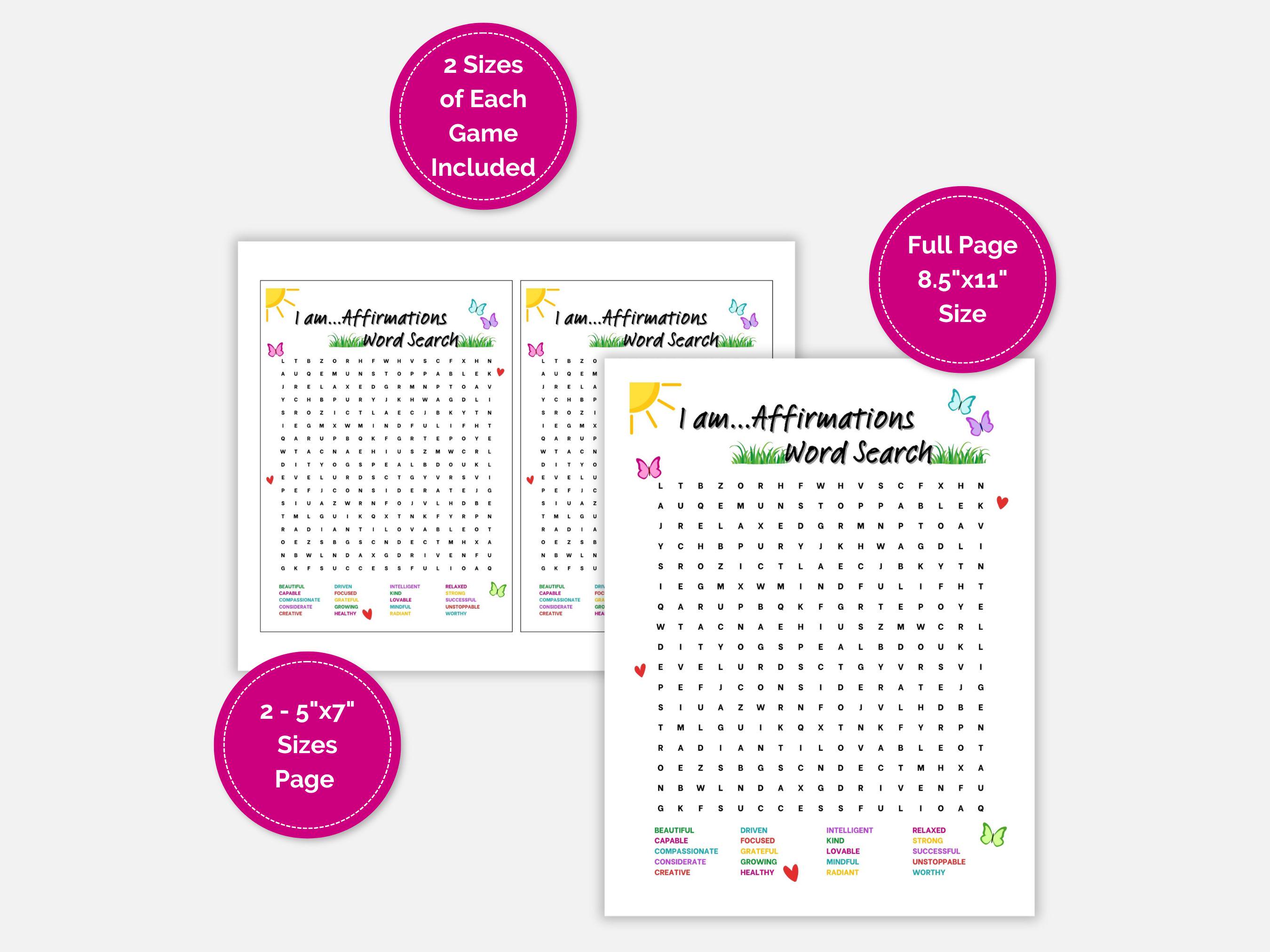 Positive Affirmations Word Search Printable Puzzle, Self Care Word ...