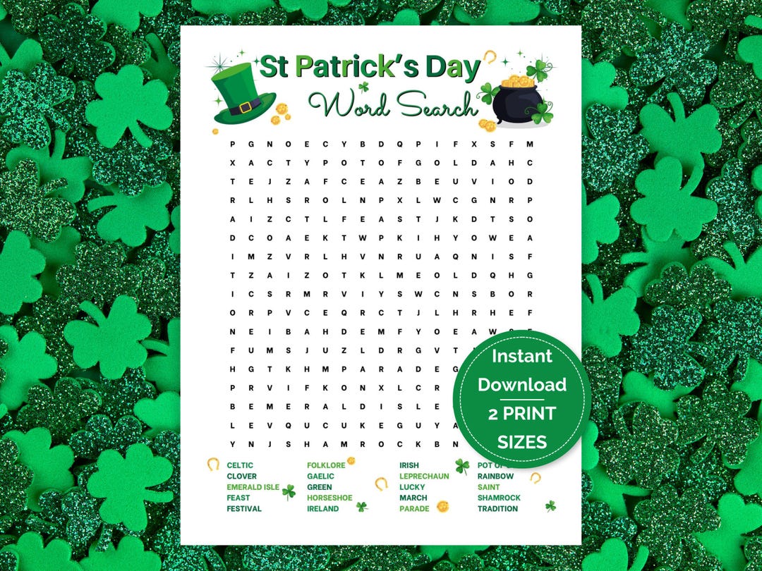 St Patrick's Day Word Search, Word Search Puzzle, St Patricks Day Party ...