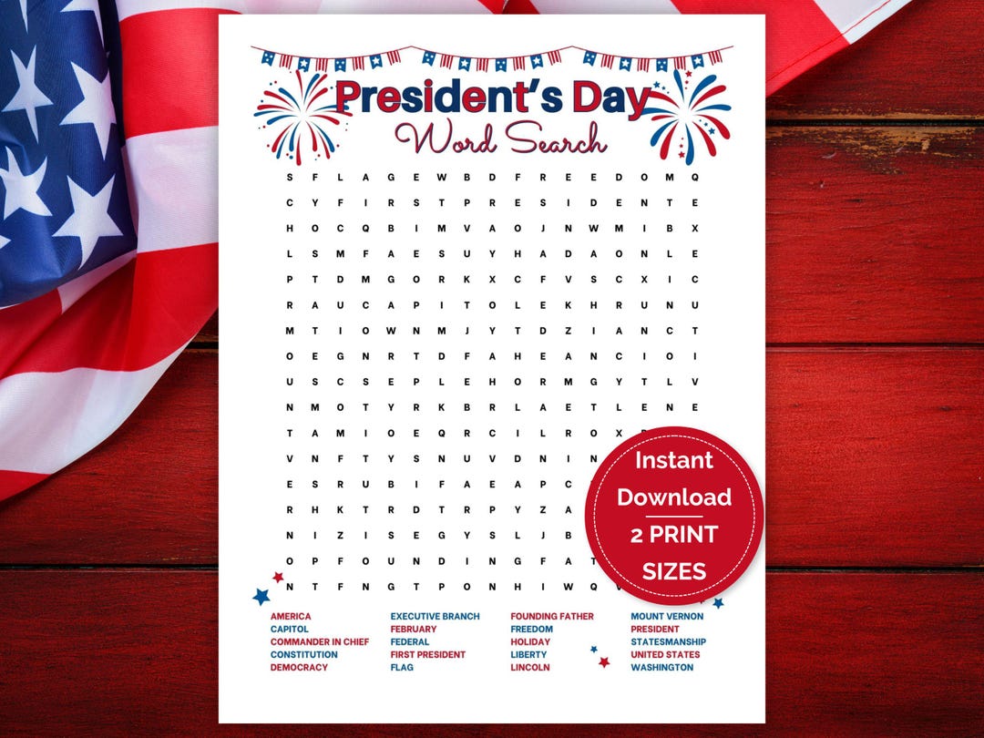 President's Day Word Search, Printable Presidents Day Activities ...