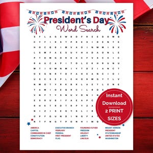 President's Day Word Search, Printable Presidents Day Activities ...