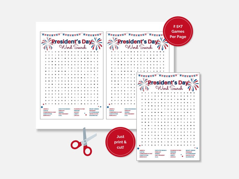 President's Day Word Search, Printable Presidents Day Activities ...