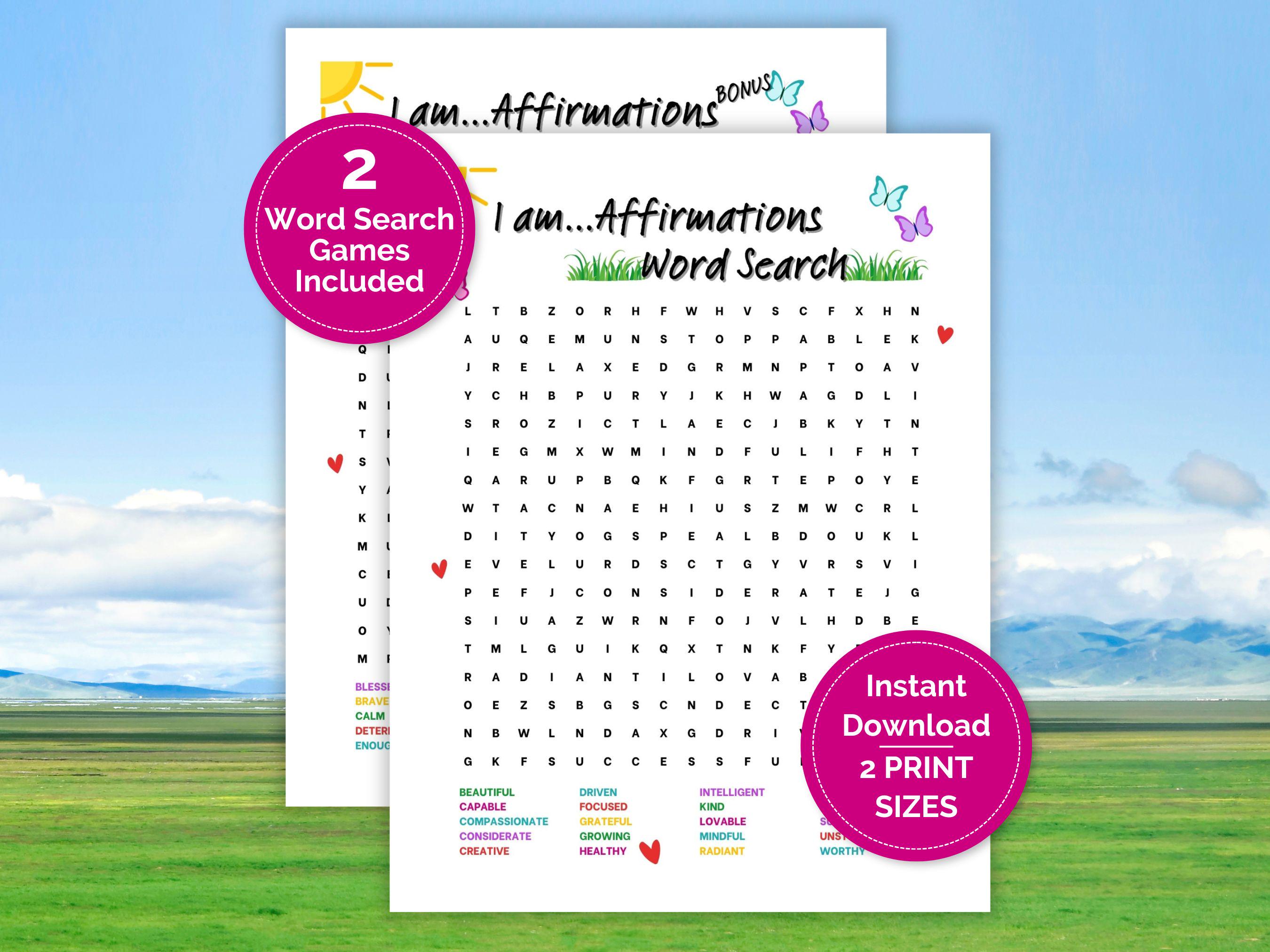 Positive Affirmations Word Search Printable Puzzle, Self Care Word ...
