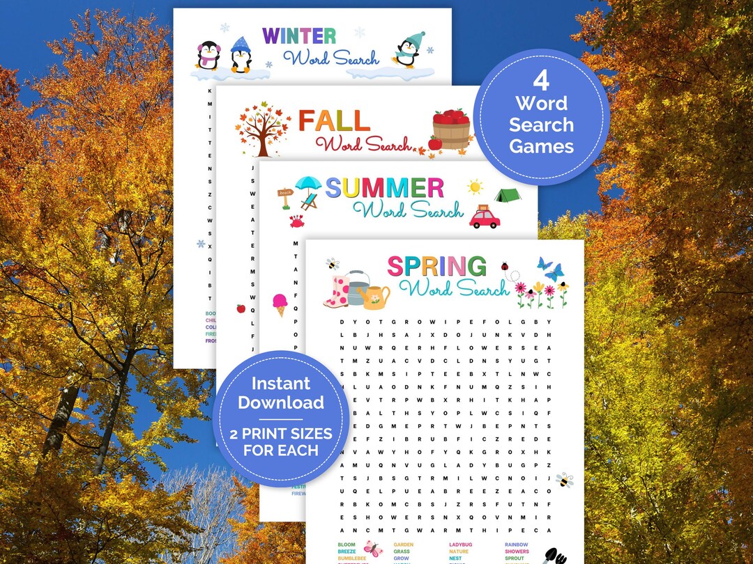 Four Seasons Word Search Puzzle Bundle, Spring Word Search, Summer Word ...