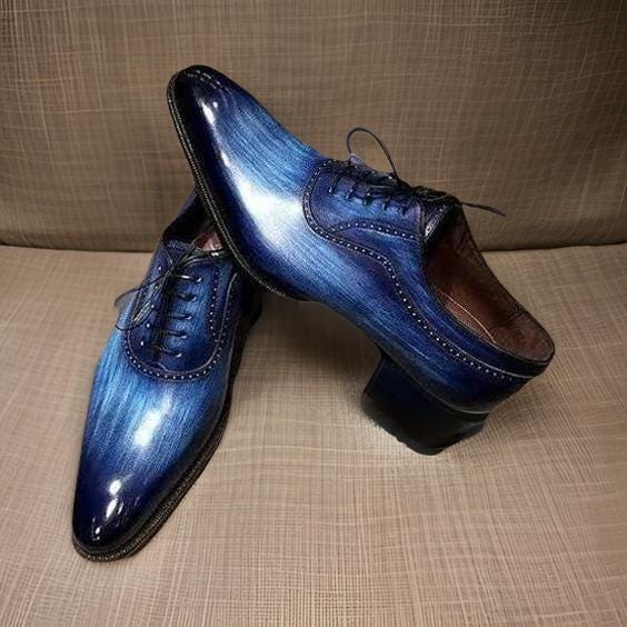 Men's Pure Handmade Blue Patina Leather Lace up Oxford Dress/formal ...