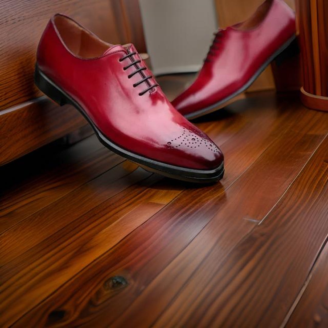 Handmade Men's Burgundy Brogue Oxfords Party Shoes, Men Leather Dress ...