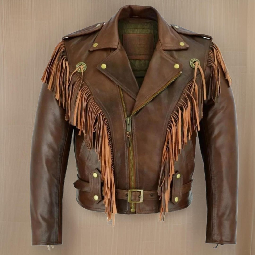 Mens Handmade Leather Motorcycle Cowboy Tassel Fringe Cruiser Leather ...