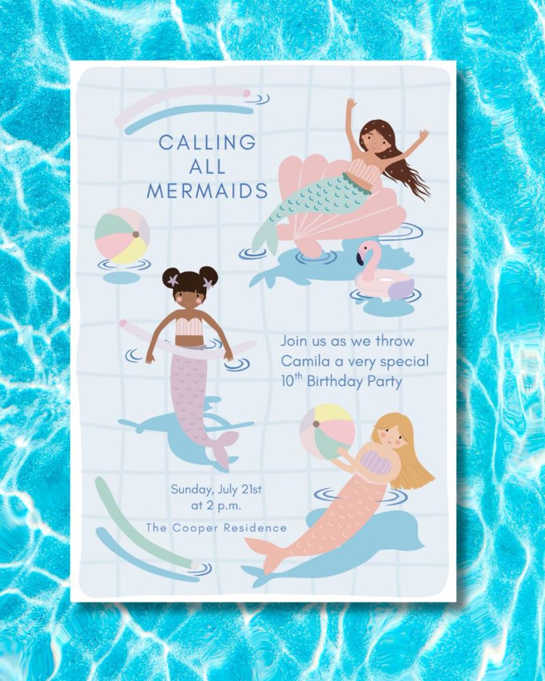 Mermaid Pool Party Invitation: Summer Swim Birthday (digital Download ...