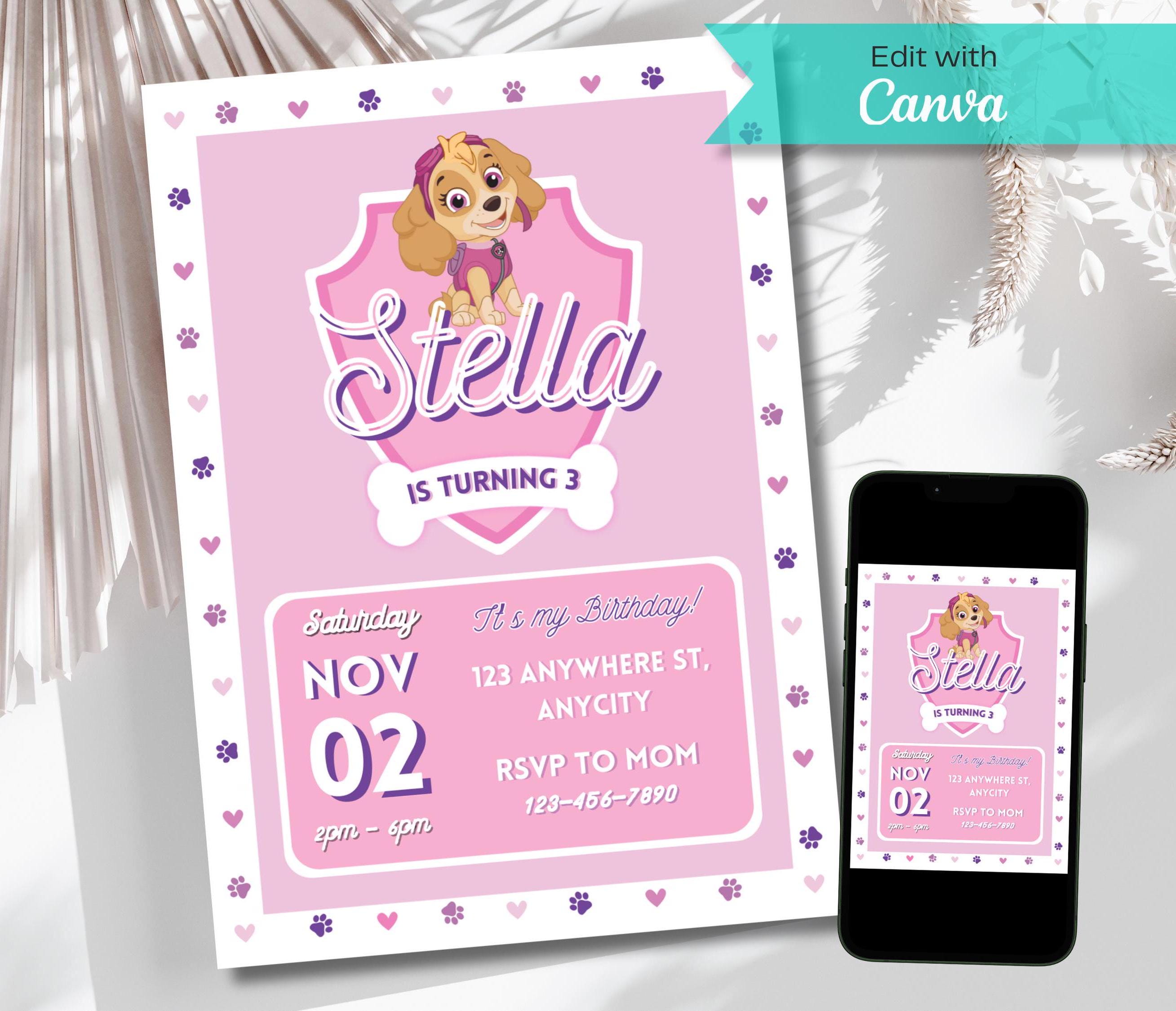 Sky Birthday Invitation, Editable Puppy Patrol Invite, Digital Party ...