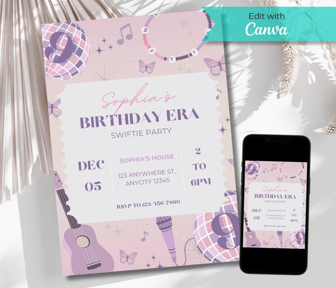 Taylor Eras Birthday Invitation: Swiftie Party, Editable (digital) - Etsy