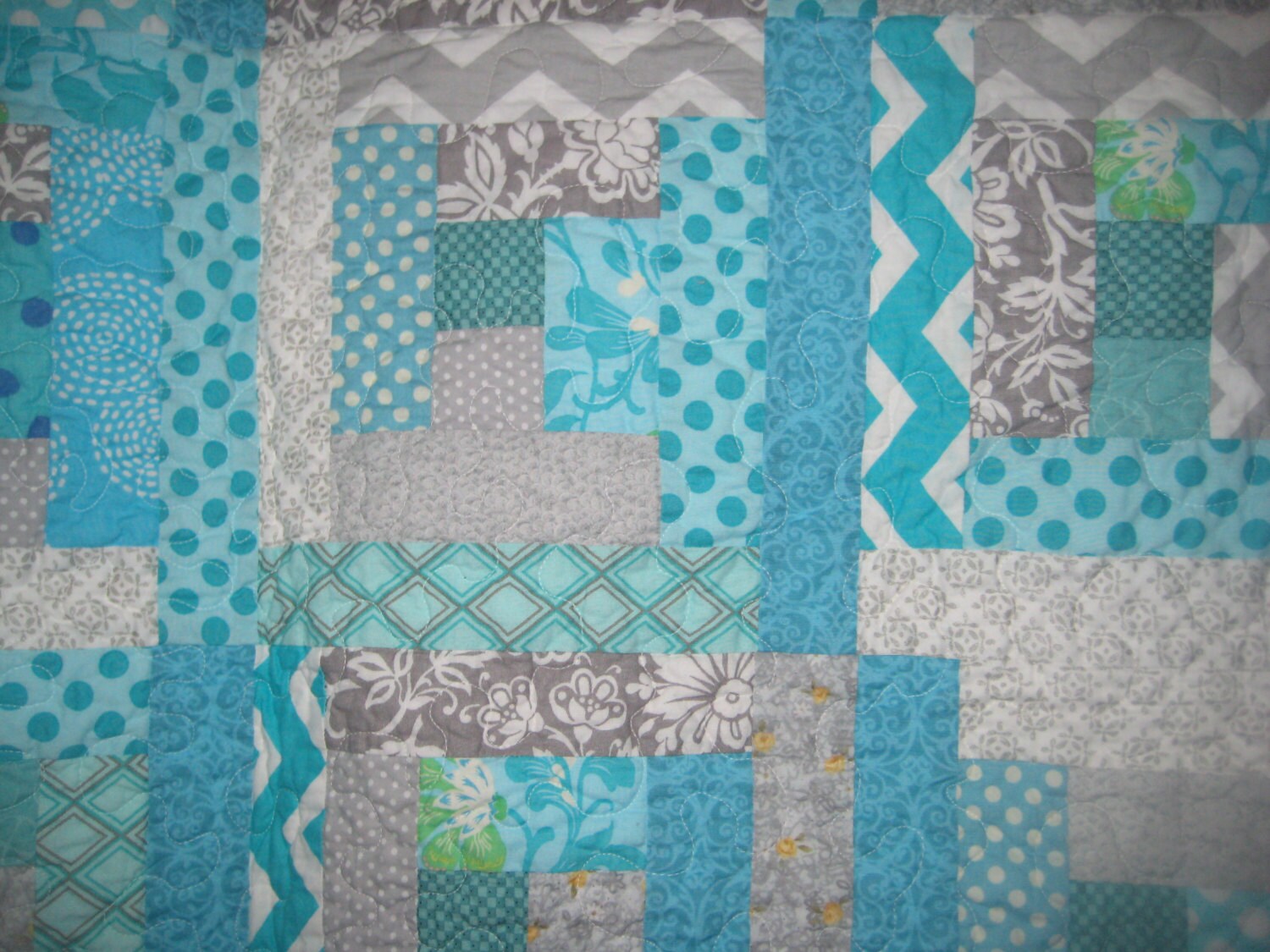 Teal and Silver Chevron Baby Quiltbaby Quiltbaby Giftblue - Etsy