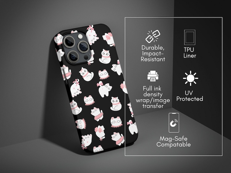 Cute White Cat Phone Case, Pink Bows, Magsafe Tough Case - Etsy