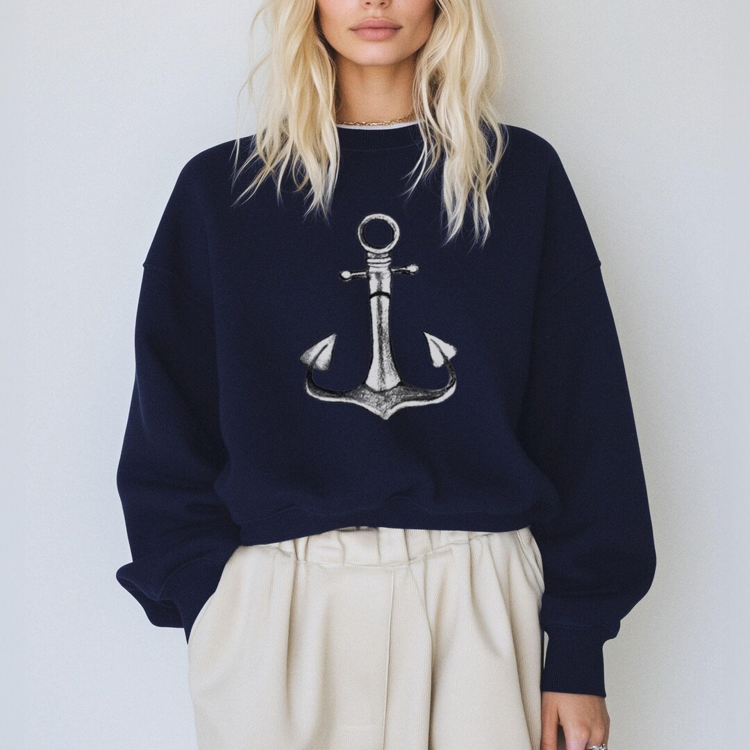 Anchor Sweatshirt, Fisherman Aesthetic, Vintage Anchor Crewneck ...