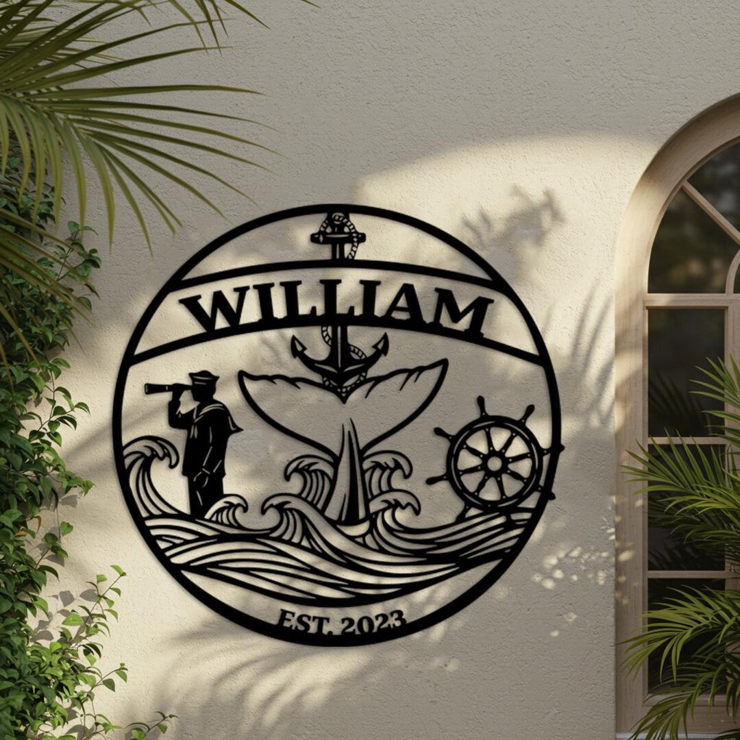 Custom Nautical Name Sign, Whale Tail Outdoor Metal Wall Art, Beach ...