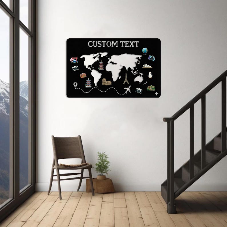 Custom World Map Metal Sign, Magnet Board, Personalized Travel Wall Art ...