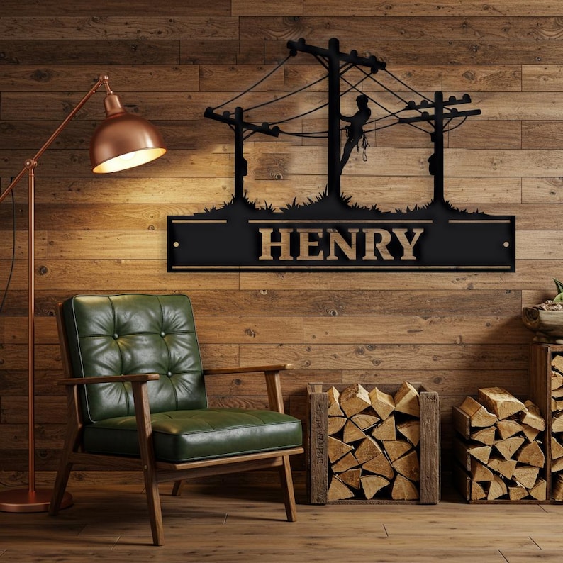 Custom Lineman Metal Sign, Personalized Worker Wall Art, Pole Worker ...