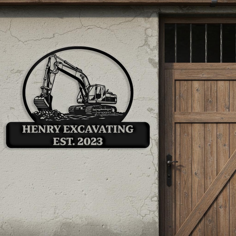 Custom Excavating Metal Sign, Custom Excavator Company Logo Wall Art ...