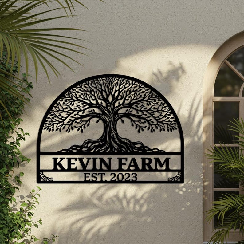 Tree of Life Farm Sign Outdoor, Custom Metal Family Name Sign, Rustic ...