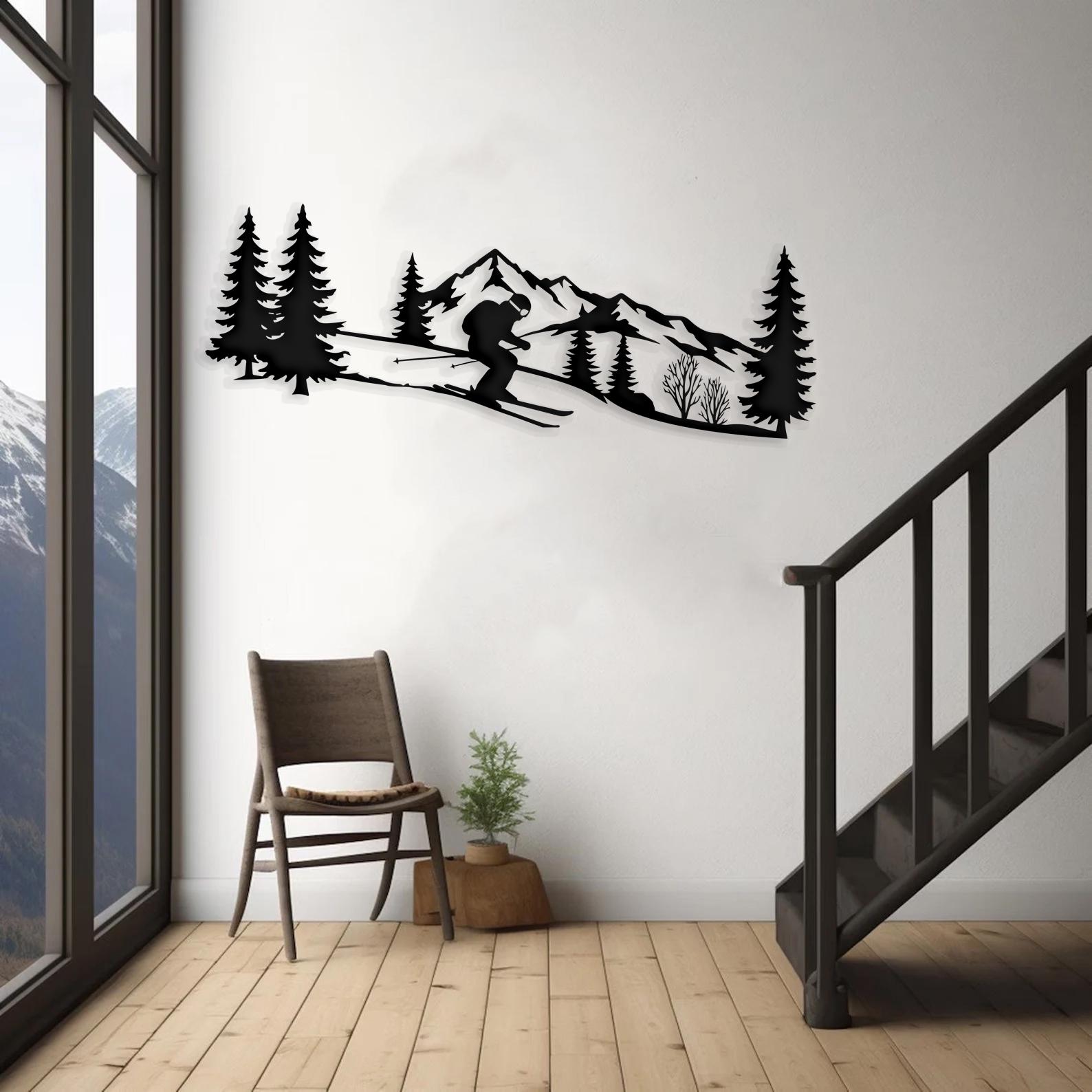 Skiing Metal Wall Art for Cabin Wall Decor, Rustic Winter Sport Decor ...