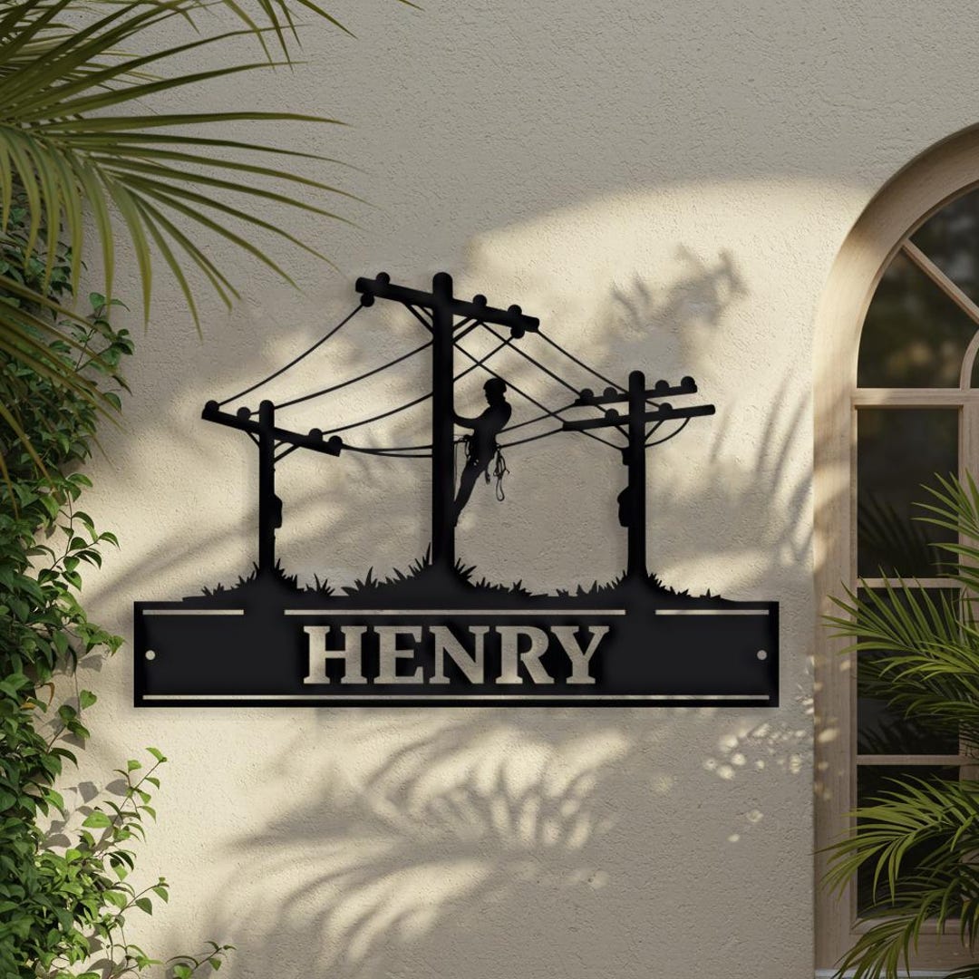 Custom Lineman Metal Sign, Personalized Worker Wall Art, Pole Worker Decor for Garage, Gift for ...
