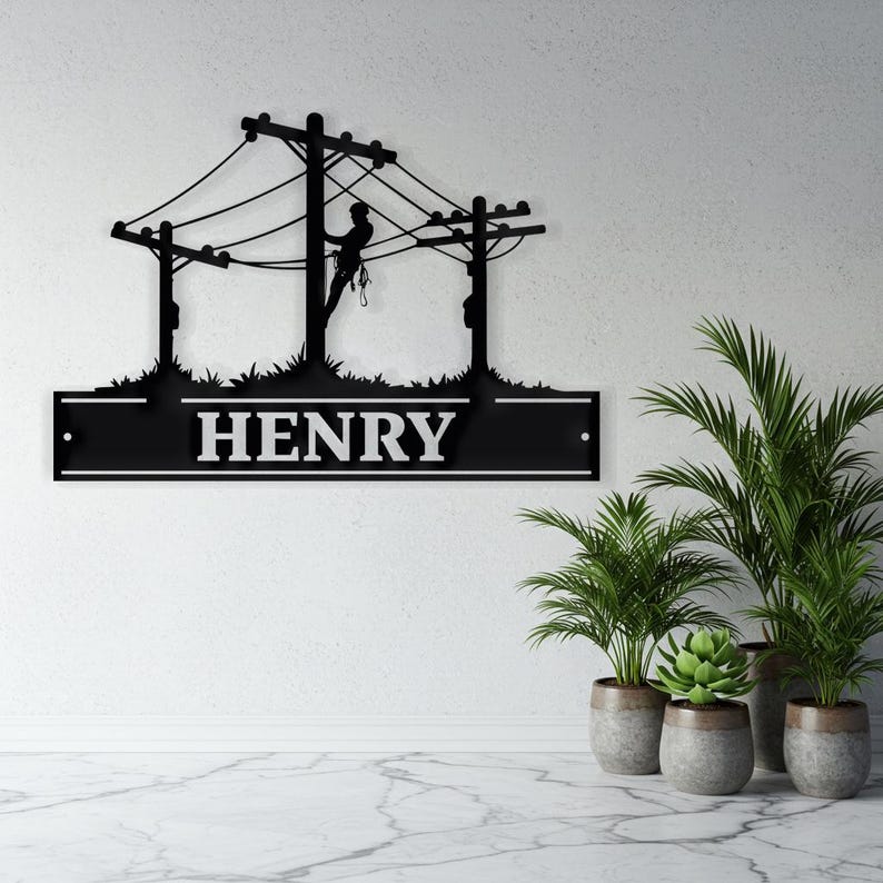 Custom Lineman Metal Sign, Personalized Worker Wall Art, Pole Worker ...