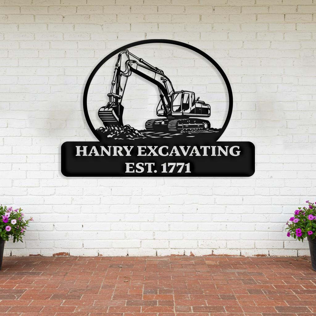 Custom Excavating Metal Sign, Custom Excavator Company Logo Wall Art ...