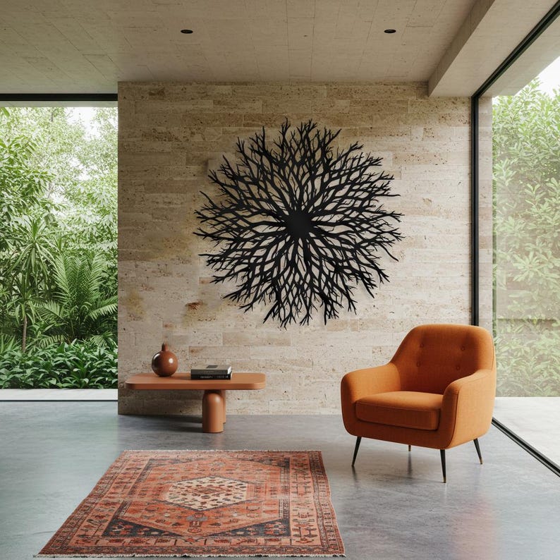 Tree of Life Metal Wall Art, Abstract Round Branch Decor, Above Couch ...