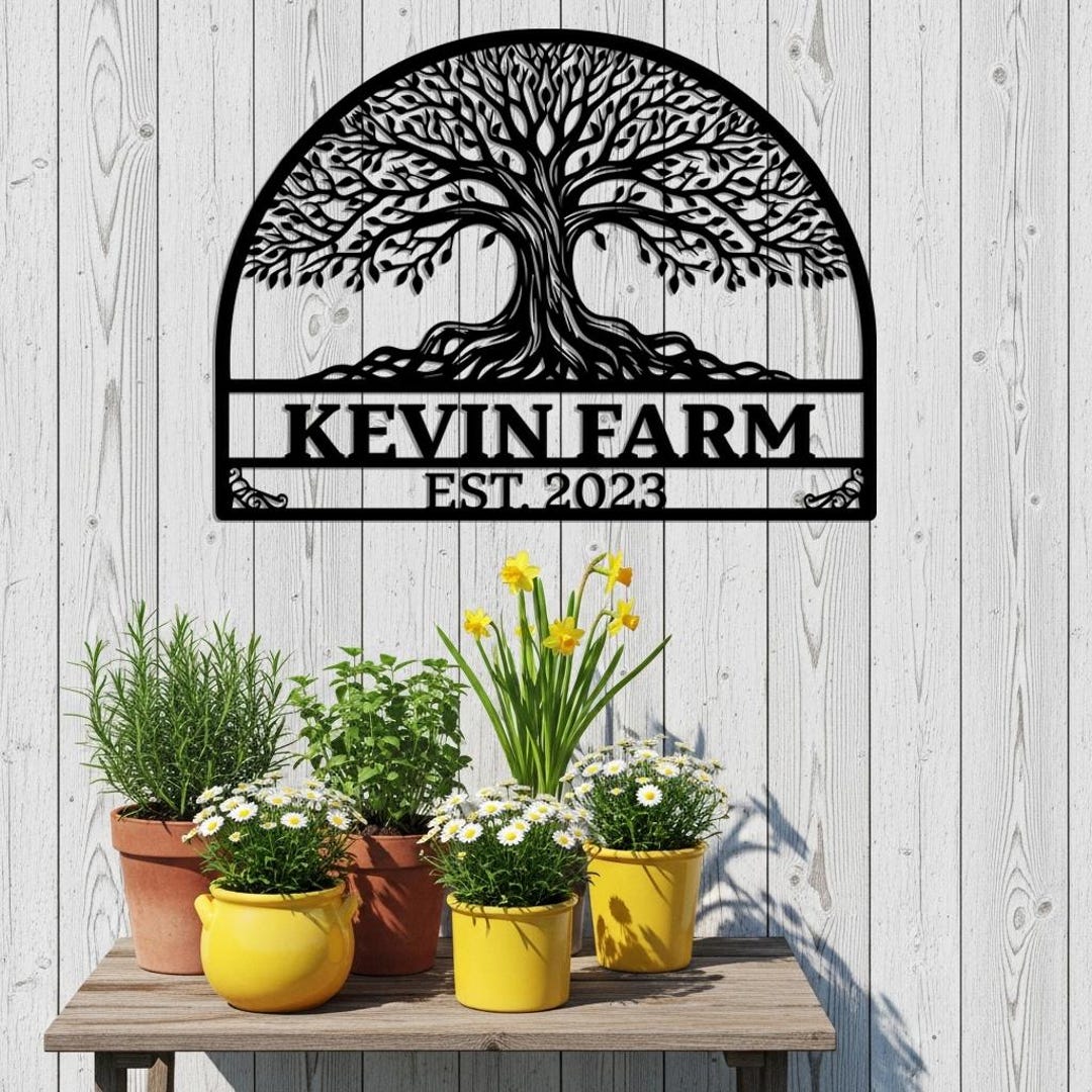 Tree of Life Farm Sign Outdoor, Custom Metal Family Name Sign, Rustic ...