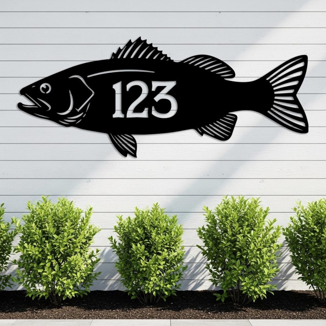 Custom Fish Address Sign, Personalized House Number Sign, Outdoor Lake ...