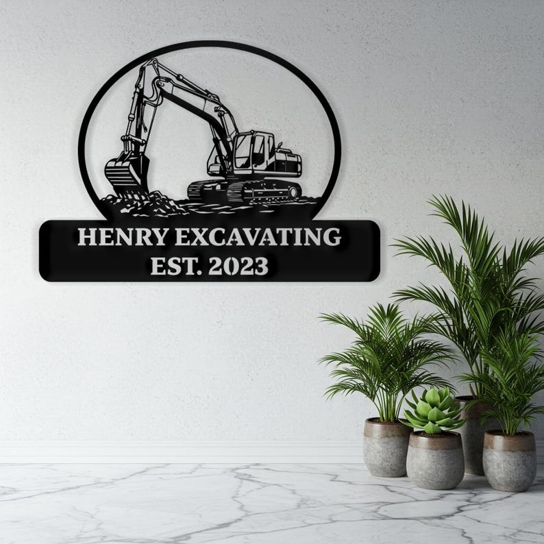 Custom Excavating Metal Sign, Custom Excavator Company Logo Wall Art ...