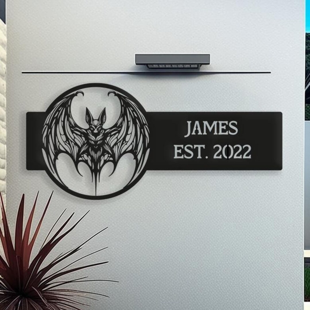 Victorian Gothic Bat House Number Sign, Personalized Metal Sign ...