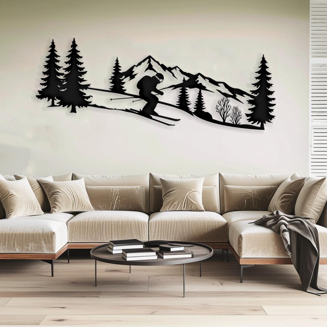 Skiing Metal Wall Art for Cabin Wall Decor, Rustic Winter Sport Decor ...