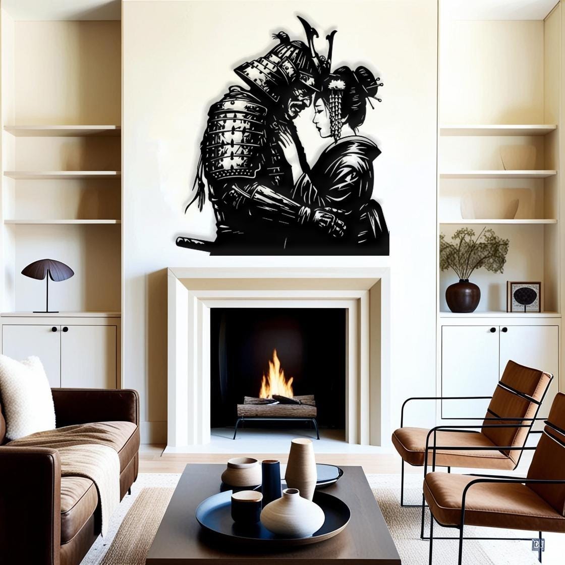 Samurai and Geisha Metal Wall Art, Romantic Japanese Warrior Decor for ...