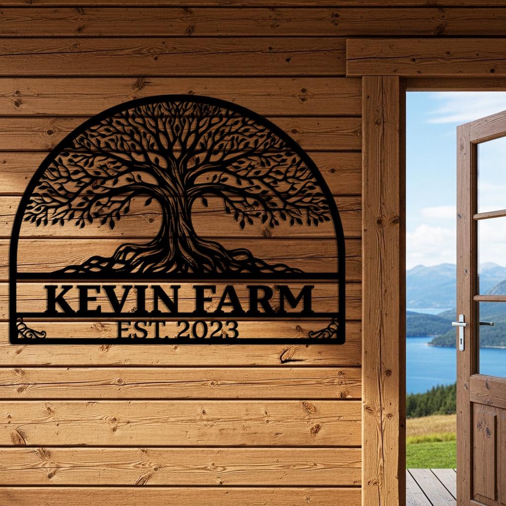 Tree of Life Farm Sign Outdoor, Custom Metal Family Name Sign, Rustic ...