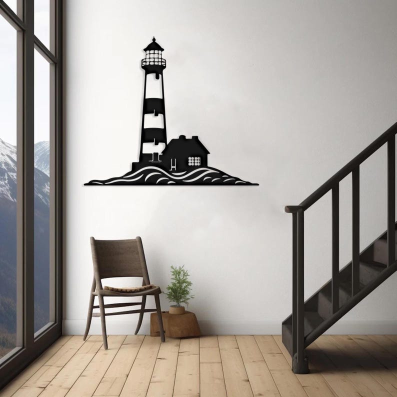 Coastal Lighthouse Metal Wall Art, Nautical Home Decor for Beach House ...