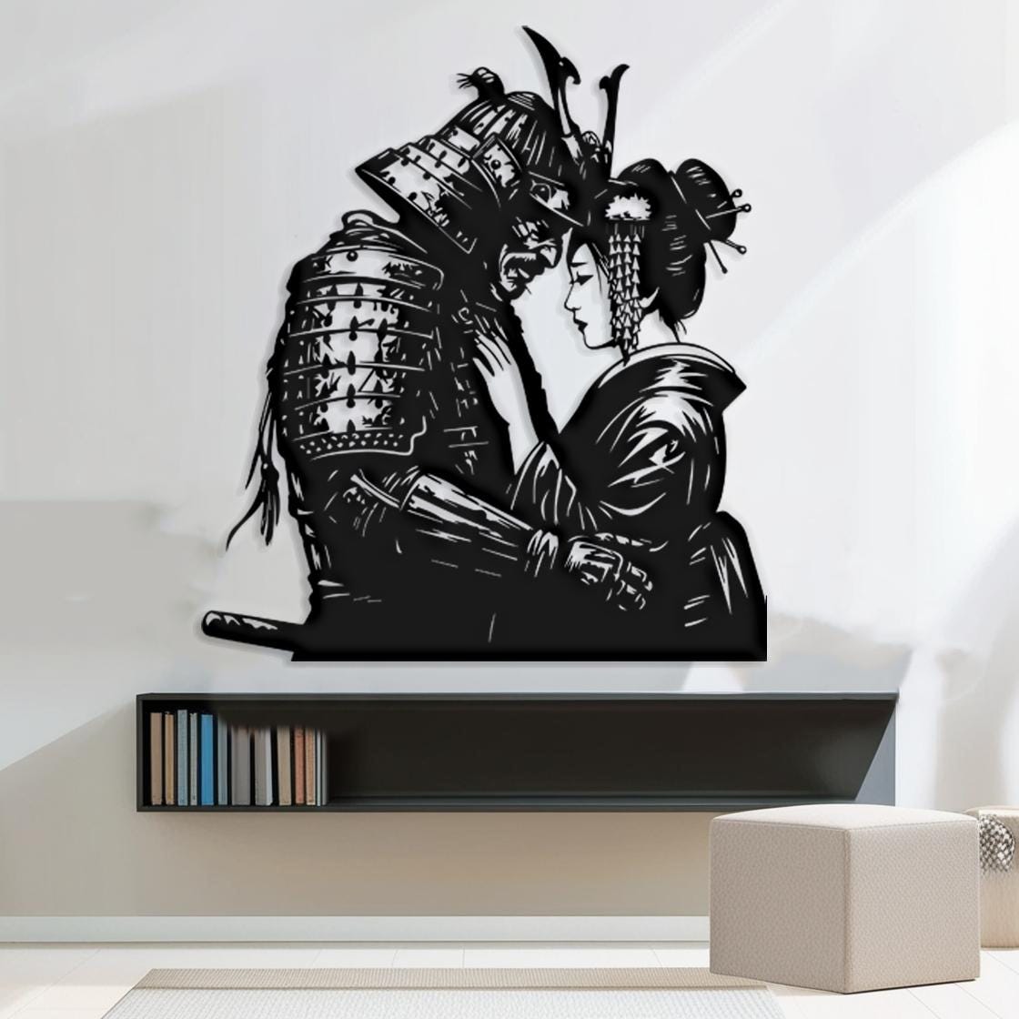 Samurai and Geisha Metal Wall Art, Romantic Japanese Warrior Decor for ...