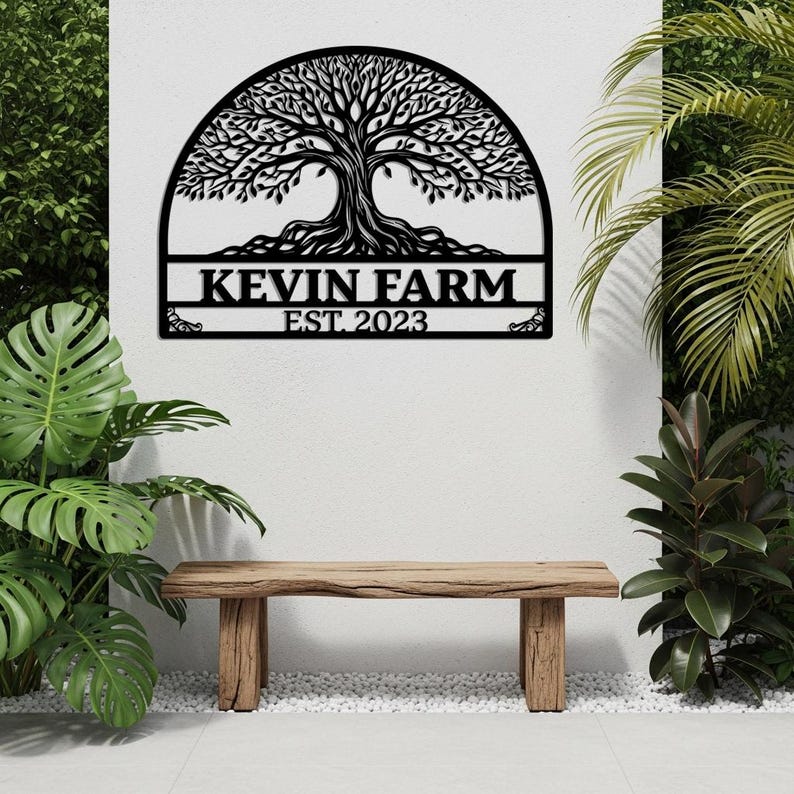 Tree of Life Farm Sign Outdoor, Custom Metal Family Name Sign, Rustic ...