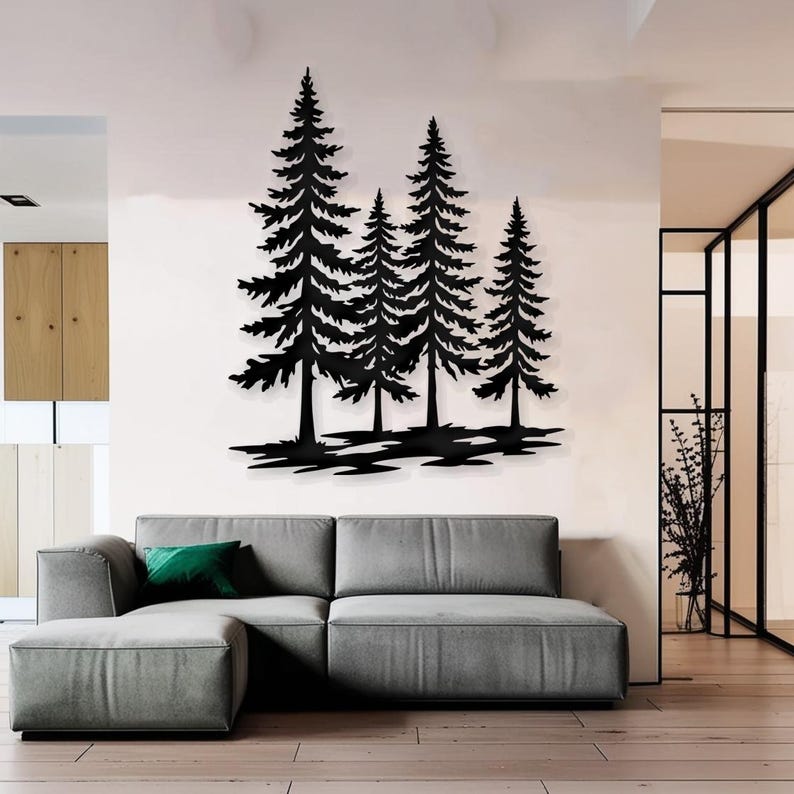 A Family of Pine Trees Metal Wall Art, Modern Rustic Decor, Pine Tree ...
