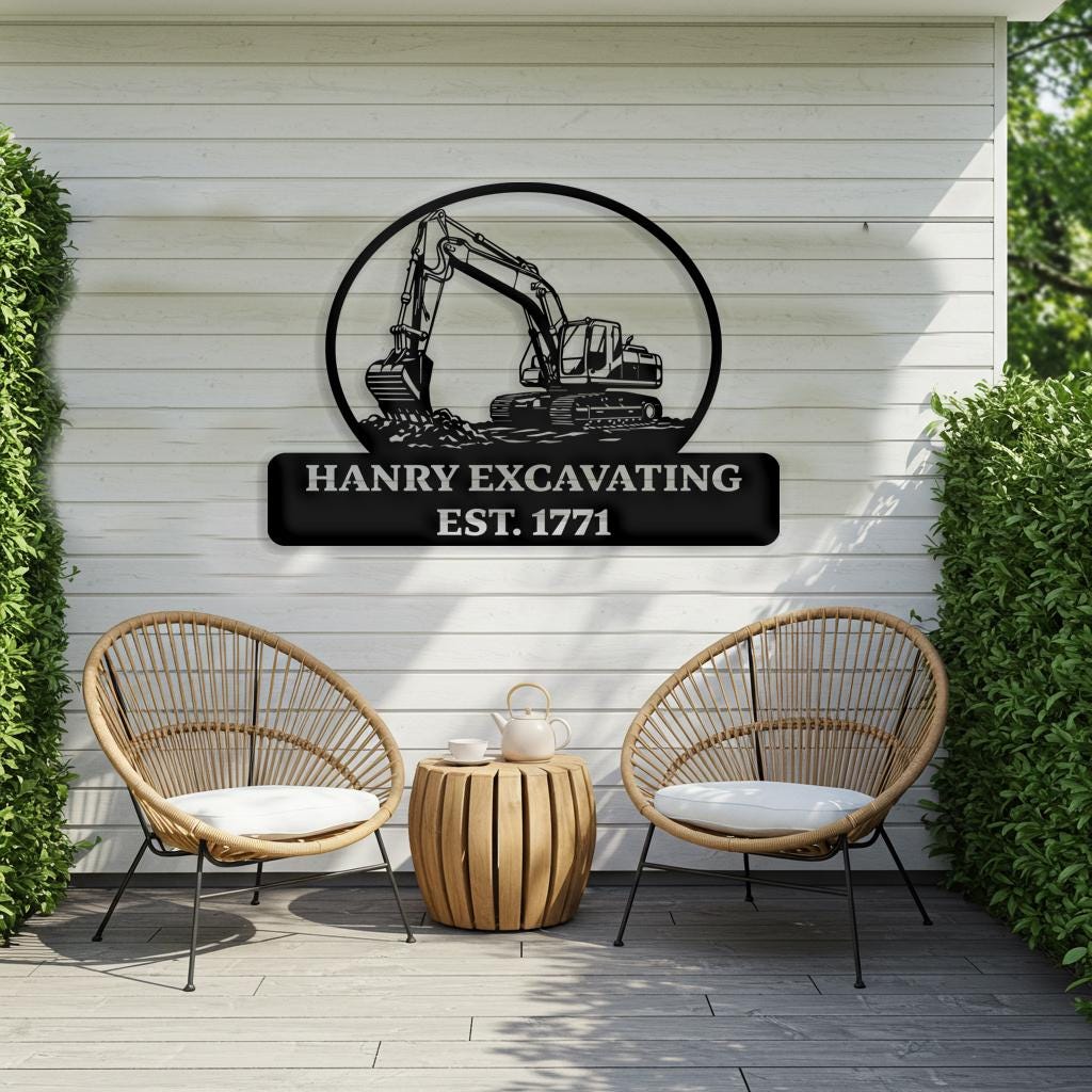 Custom Excavating Metal Sign, Custom Excavator Company Logo Wall Art ...