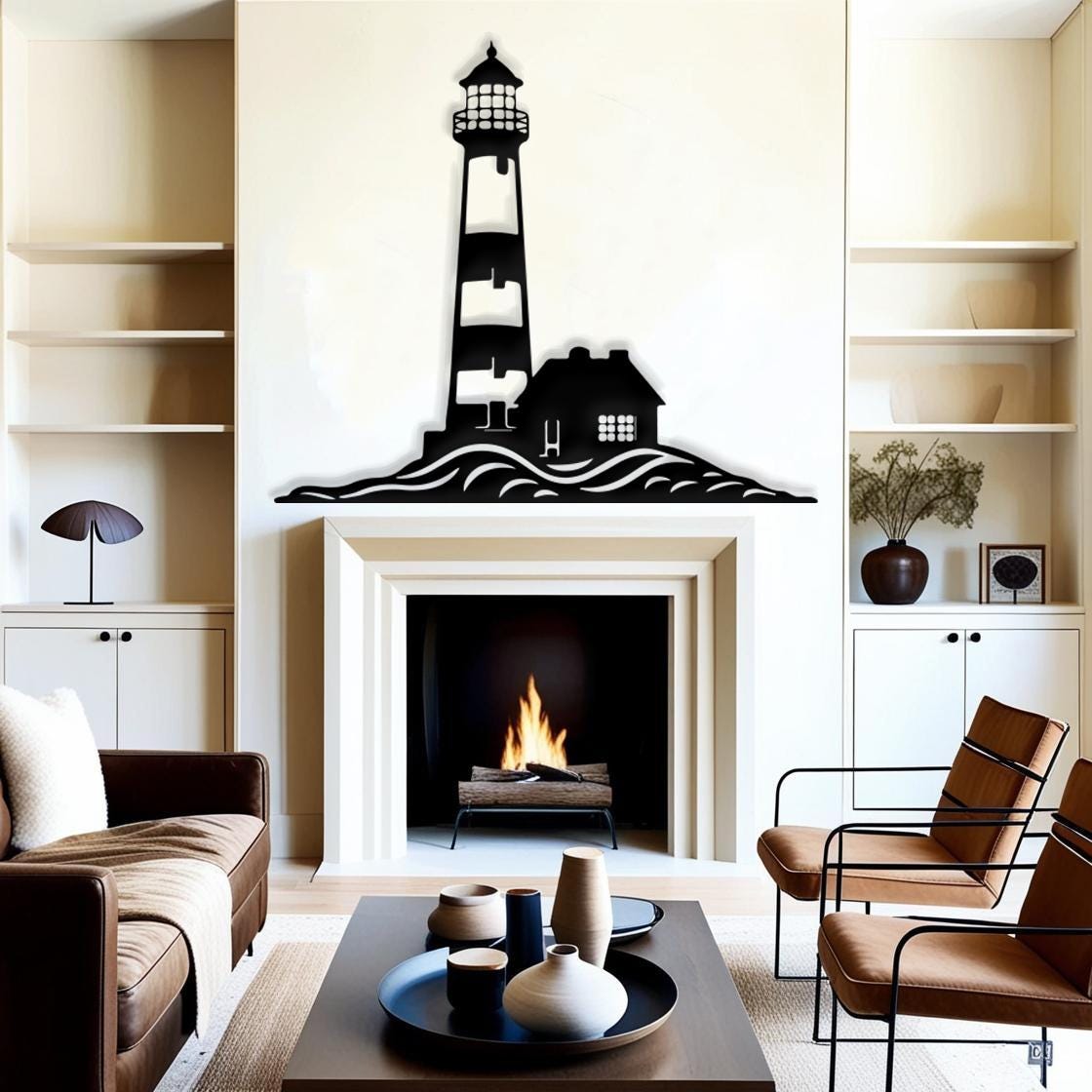 Coastal Lighthouse Metal Wall Art, Nautical Home Decor for Beach House ...