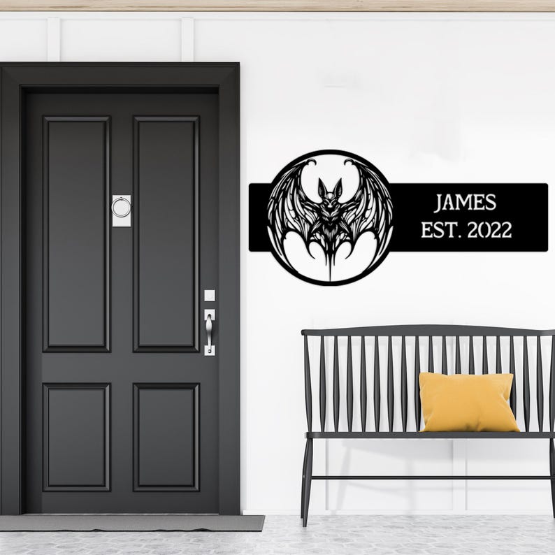 Victorian Gothic Bat House Number Sign, Personalized Metal Sign ...