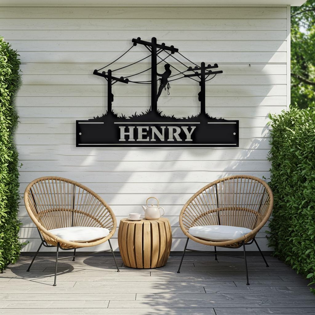 Custom Lineman Metal Sign, Personalized Worker Wall Art, Pole Worker ...