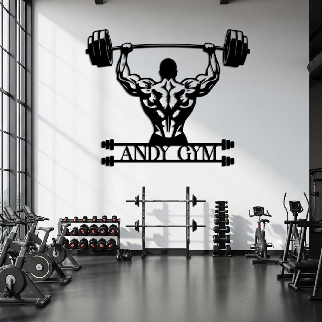 Custom Gym Name Sign, Bodybuilder Metal Wall Art for Home Gym Decor ...