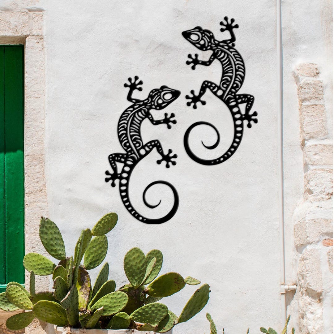 Gecko Metal Wall Decor, Gecko Outdoor Wall Art, Metal Lizard Wall Art ...