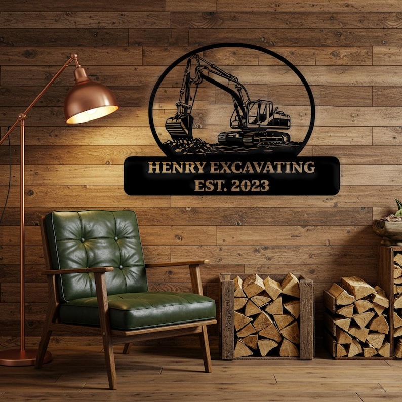 Custom Excavating Metal Sign, Custom Excavator Company Logo Wall Art ...