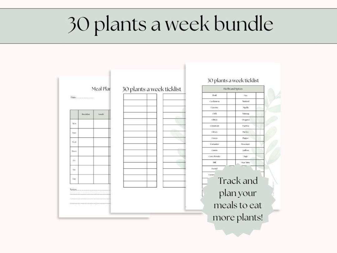 Eat More Plants Habit Forming Checklist Vegan Meal Planner, 30 Plants a ...