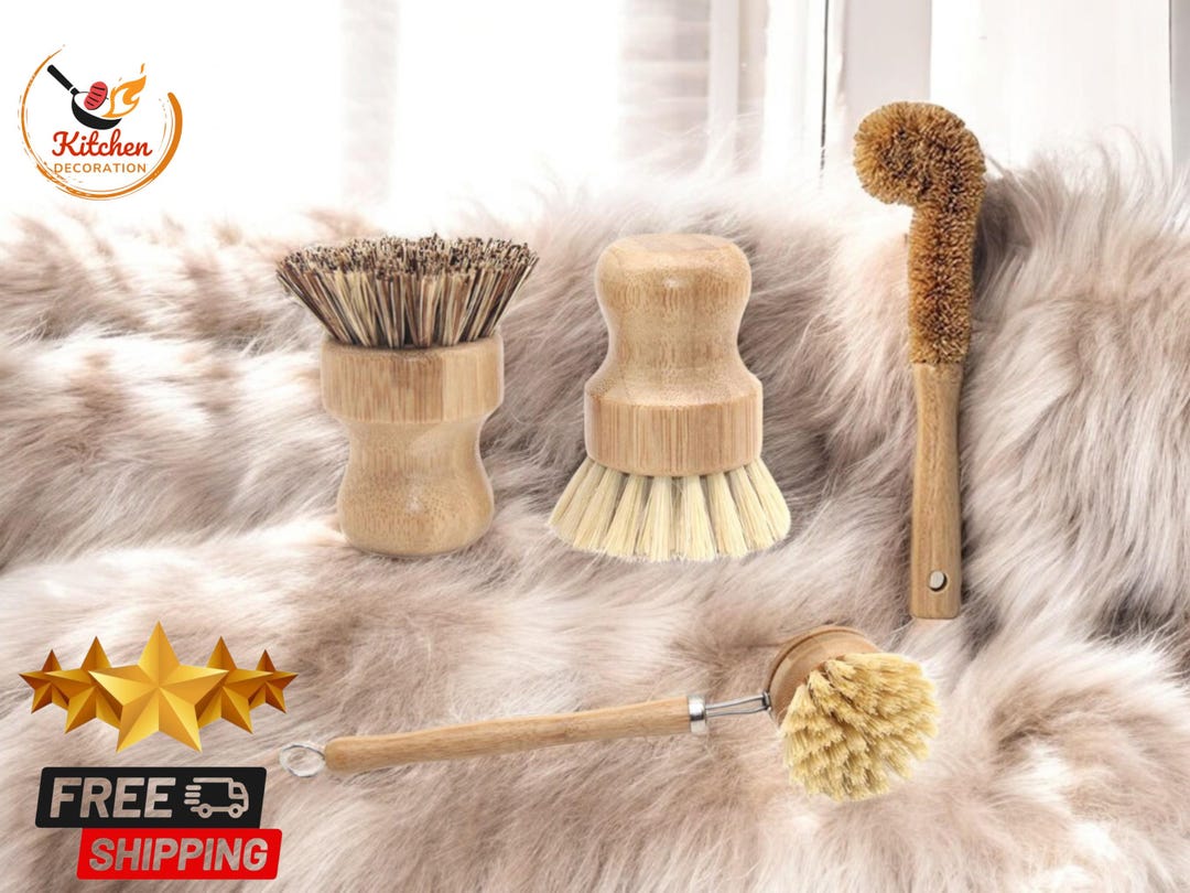 Bamboo Kitchen Brush Set Eco-friendly Dish Scrubbers Cleaning Brushes ...