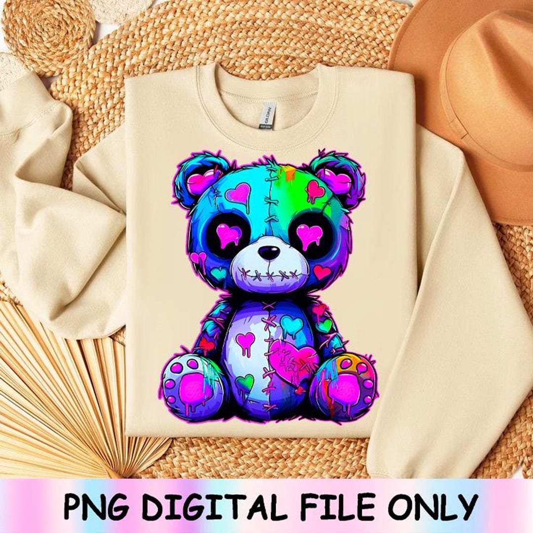 Neon Voodoo Teddy Bear PNG, Vibrant Zombie Teddy Bear PNG Design, Anti ...