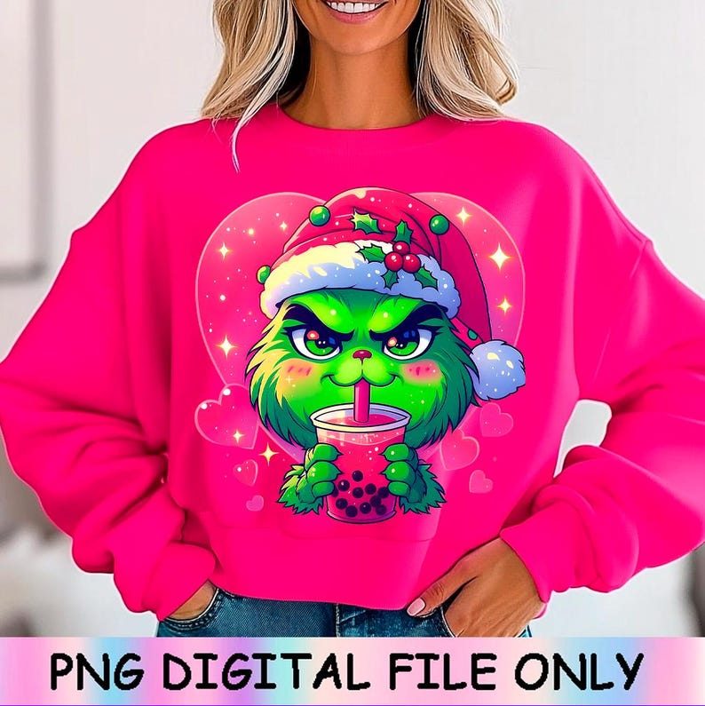 Sparkle Grinch Png, Cute Baby Grinch Png Design, Baby Grinch Drinking ...