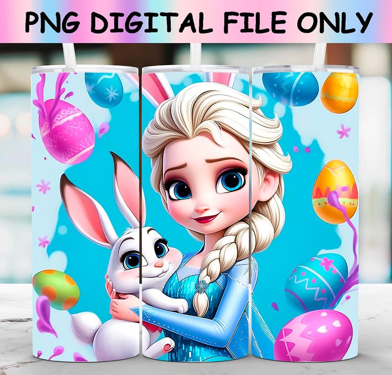 Elsa and Easter Bunny Tumbler Wrap PNG, Cute Princess Easter Tumbler ...