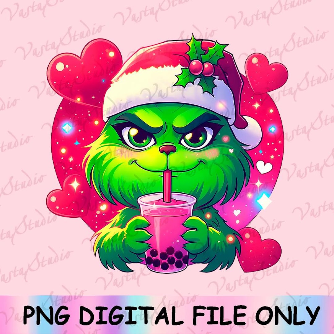 Sparkle Grinch Png, Cute Baby Grinch Png Design, Baby Grinch Drinking ...